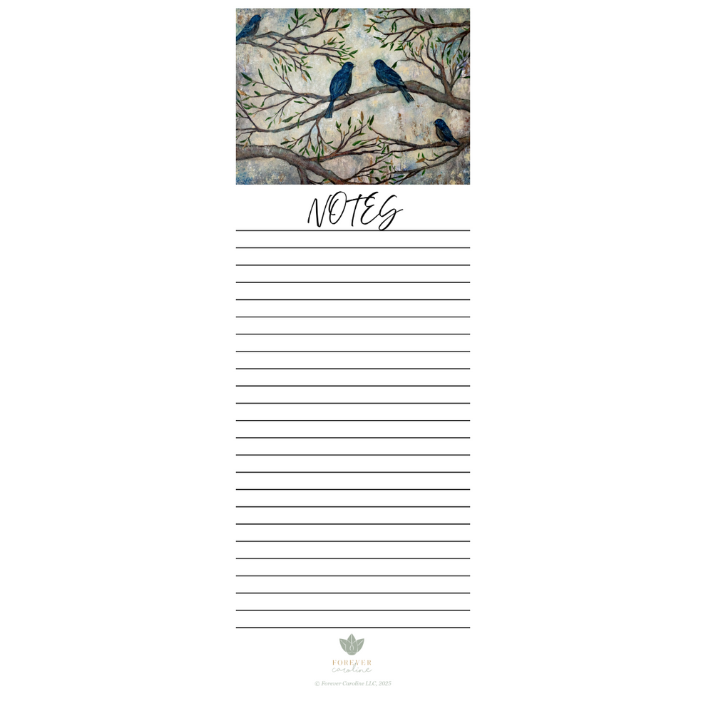 Magnetic Notepad w/ Birds & Branches Artwork | Pretty Bird Memo Pad ...